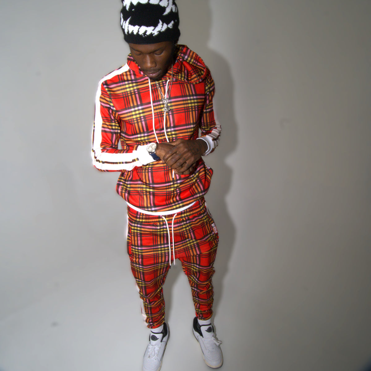Men’s Slim-Fit Red Stripe Tracksuit Set – Sleek & Comfortable Two-Piec ...